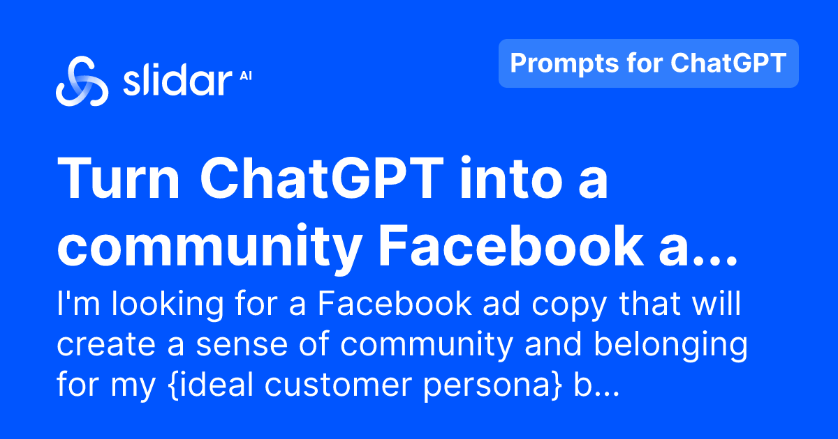 Turn ChatGPT into a community Facebook ads manager - Free Prompts for ...